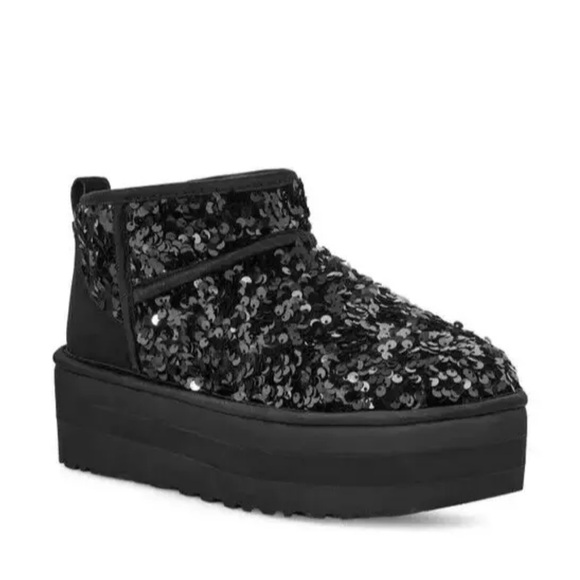 UGG | Shoes | Ugg Black Ultra Mini Chunky Sequin Size 7 Short Bootie ...